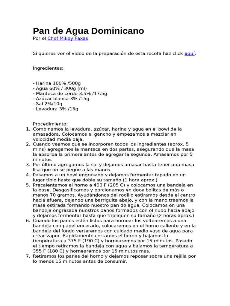 Pan de Agua Dominicano a mi manera | PDF