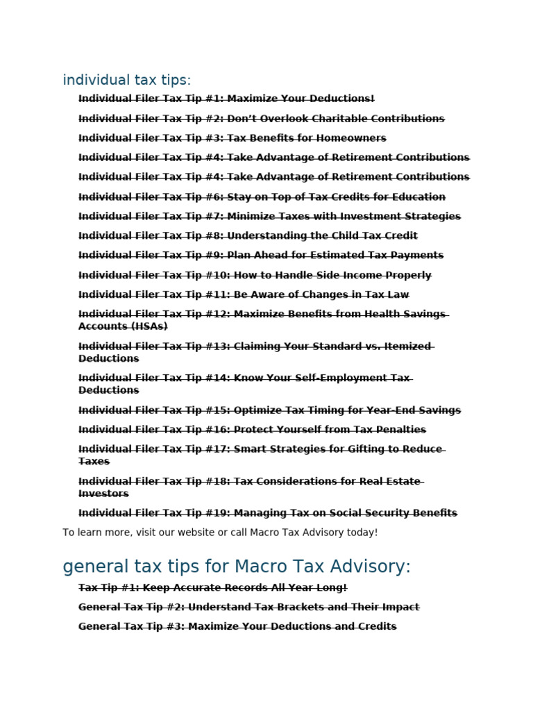 individual tax tips | PDF | Corporate Tax | Tax Deduction