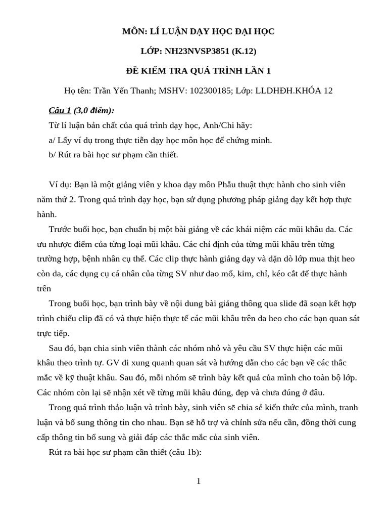 29.Trần Yến Thanh; MSHV 102300185; Lớp LLDHĐH.KHÓA 12 | PDF