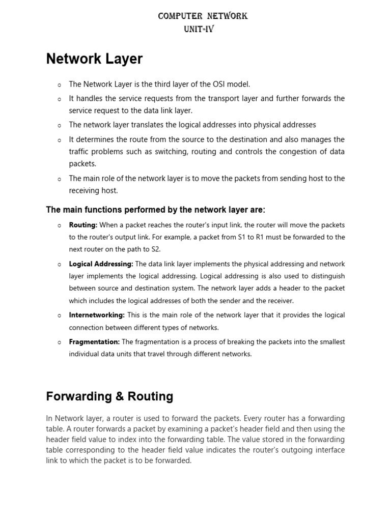 Network Layer Functions and Protocols | PDF | Internet Protocols ...