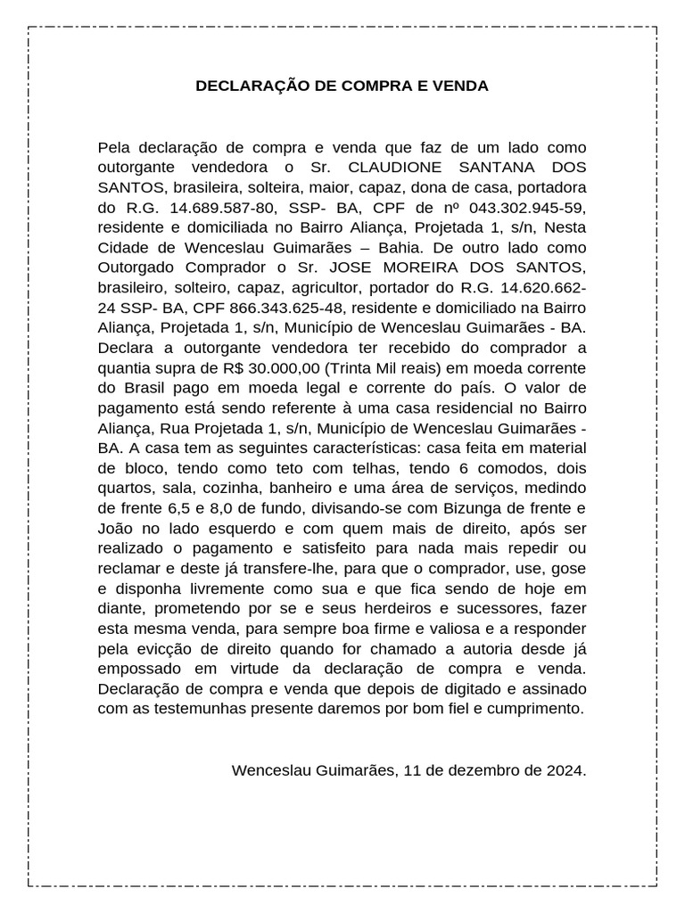Declaração de Compra e Venda Claudione | PDF