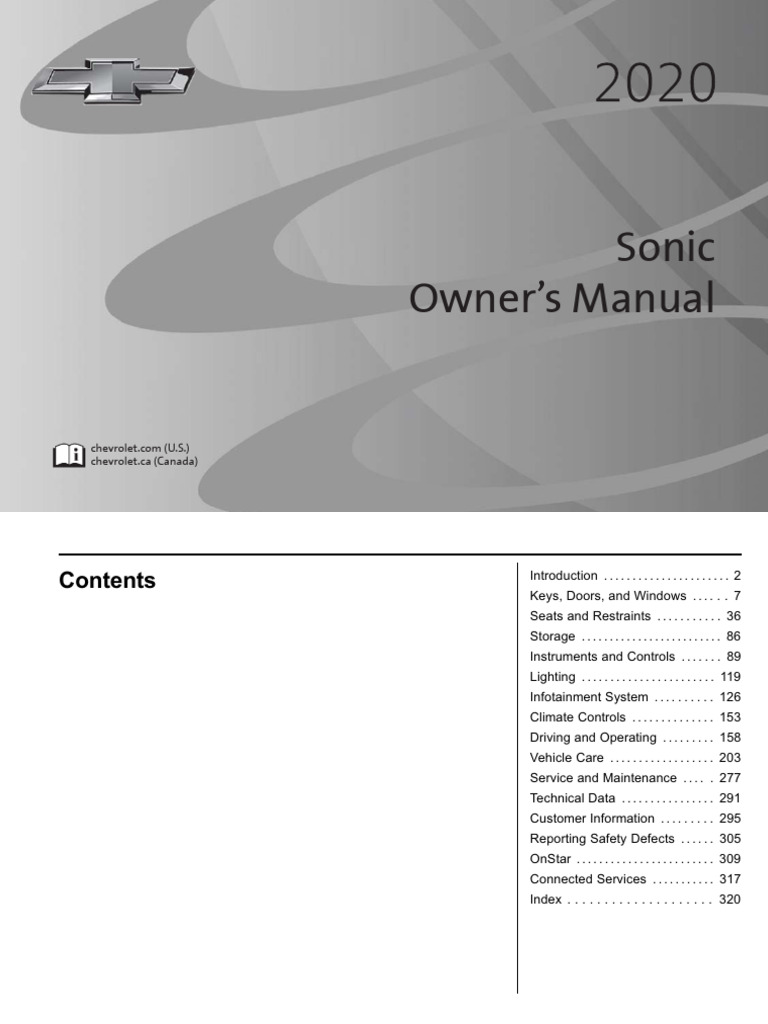 Chevrolet Sonic Owner's Manual Guide | PDF | Transportation Engineering ...