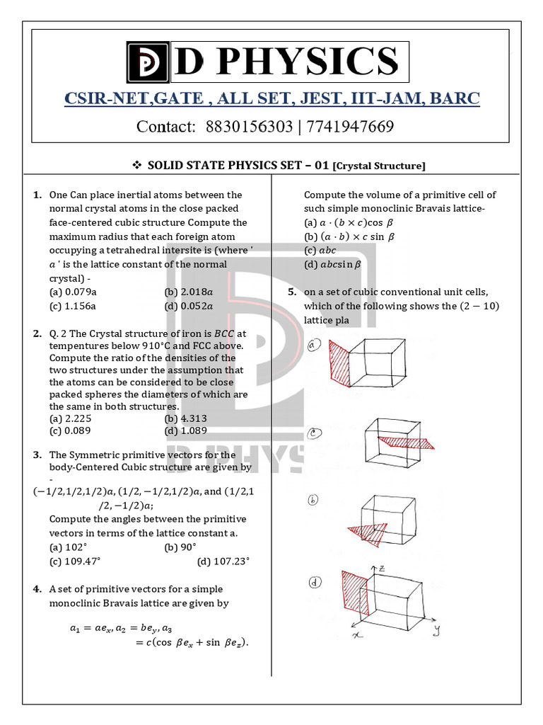 Solid State Physics: Crystal Structure Problems | PDF | Crystal ...