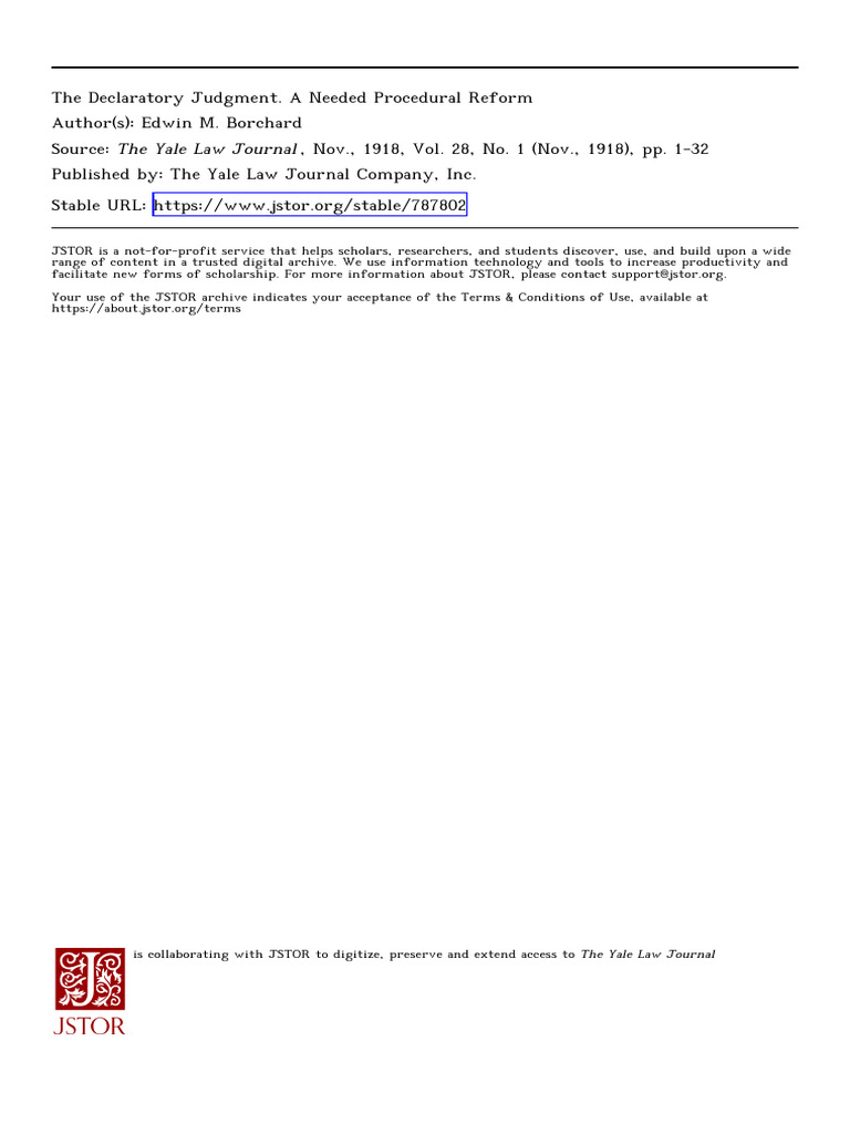 BORCHARD, Edwin. the Declaratory Judgment - A Needed Procedural Reform ...