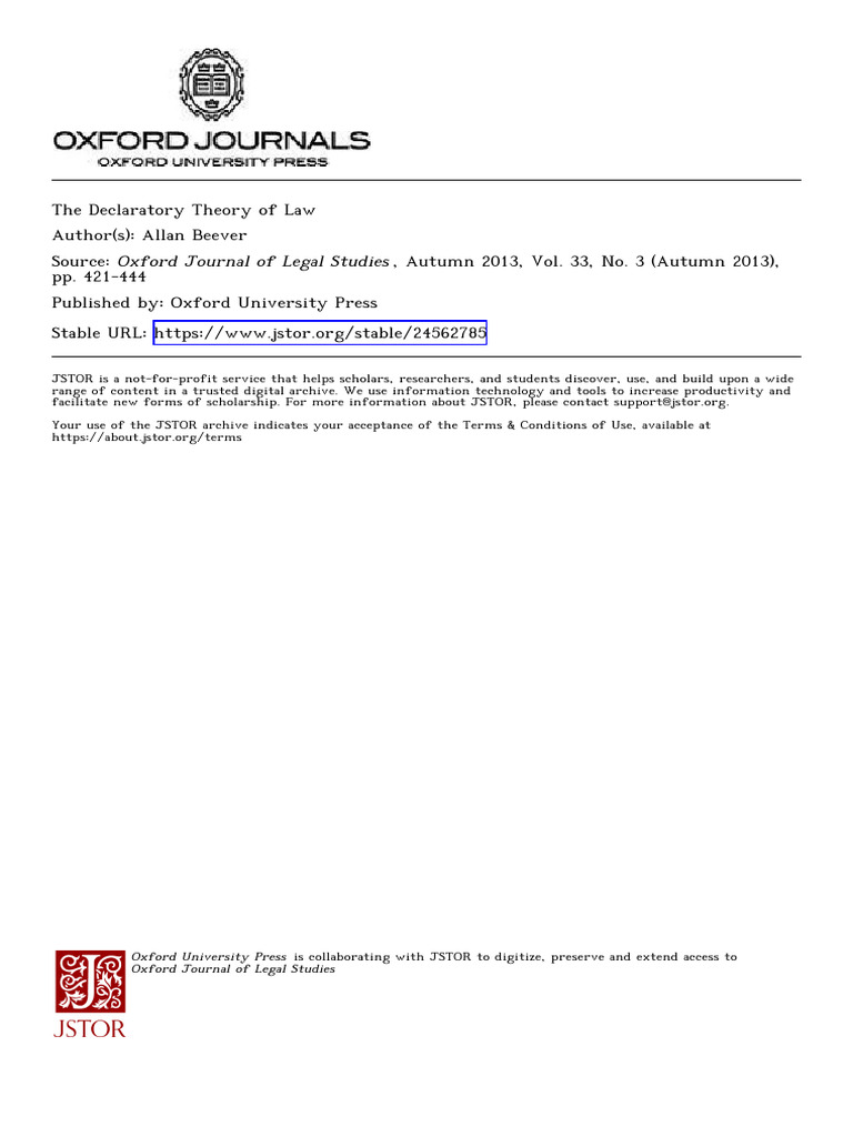 BEEVER, Allan. The Declaratory Theory of Law | PDF | Equity (Law ...
