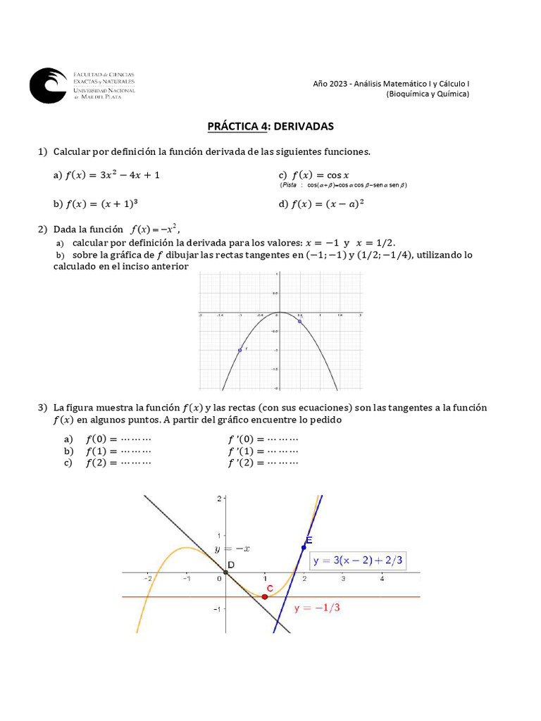 PrÃ¡ctica 4 Derivadas | PDF | Derivado | Tangente