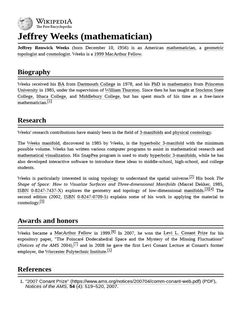Jeffrey Weeks (Mathematician) | PDF | Differential Geometry | Geometric ...