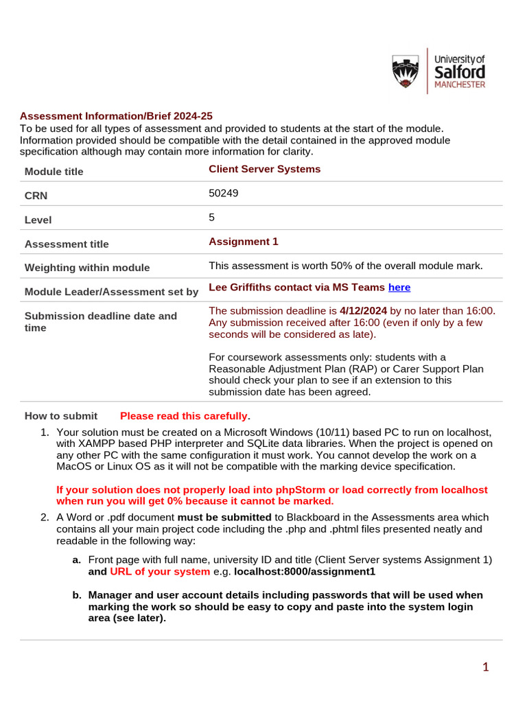 CSC Assessment 1 - 2024 25 - V141024 - Assessment Brief Form 2024-25 ...