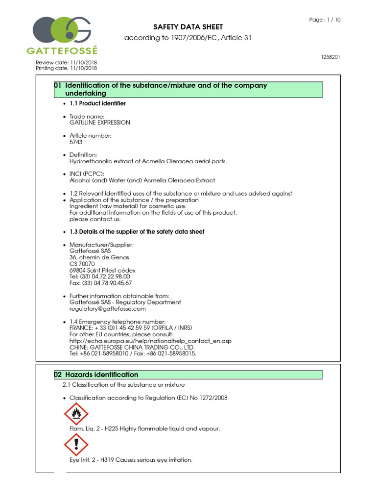 MSDS Gatuline Expression | PDF | Dangerous Goods | Toxicity
