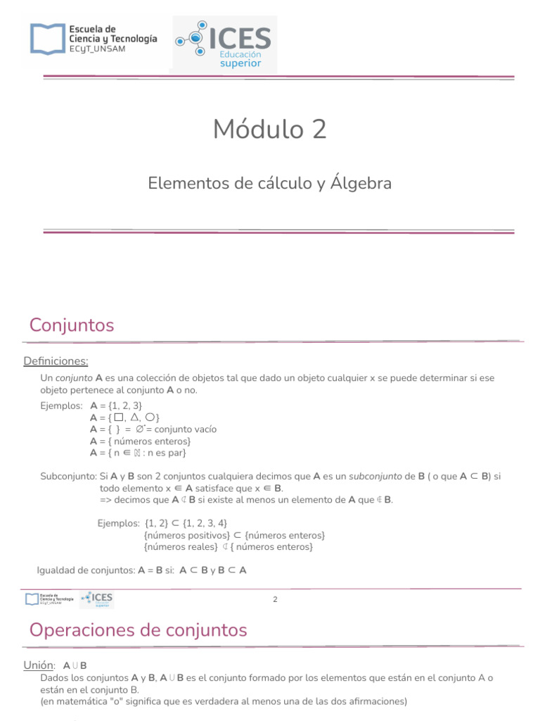 Modulo2 Clase1 Part1 ElementosCalculoAlgebra | PDF | Función (Matemáticas) | Conjunto (Matemáticas)