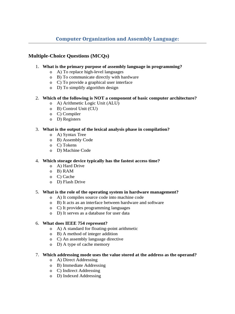 Mid Term Test Computer Organization and Assembly Language | PDF ...