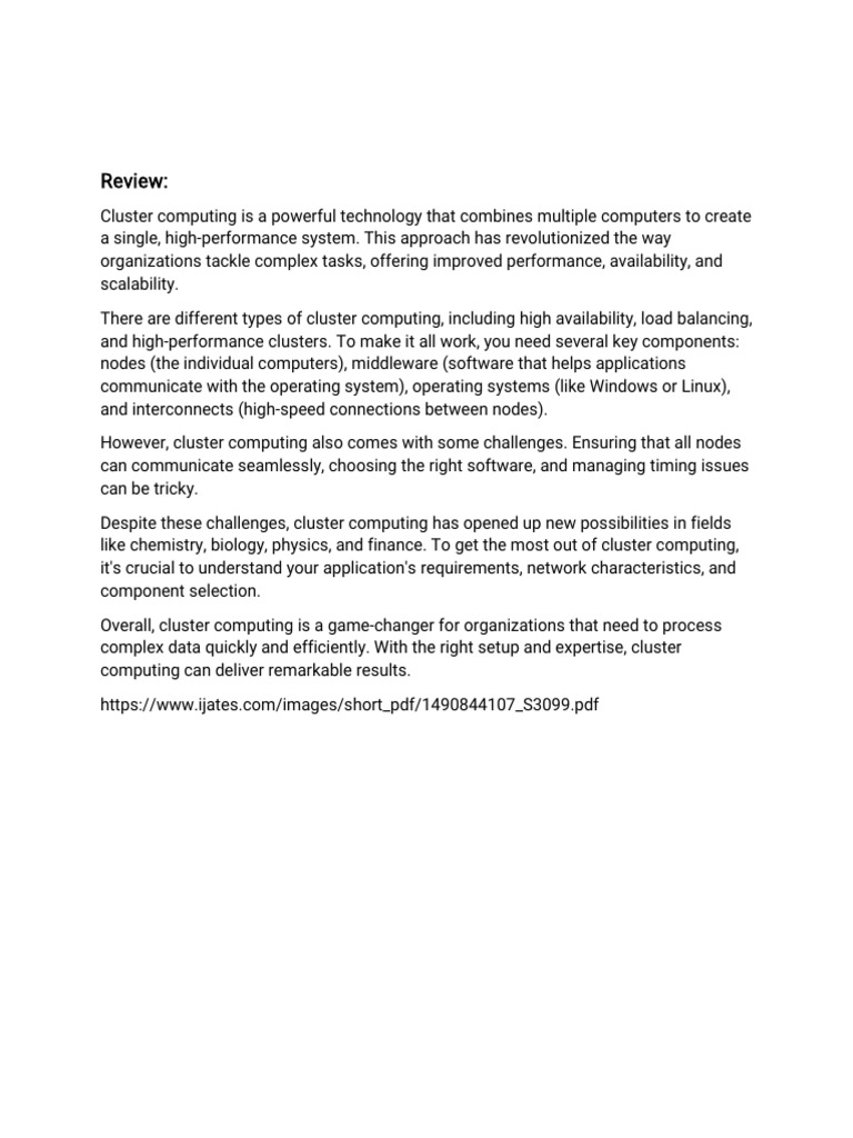 Understanding Cluster Computing Benefits | PDF