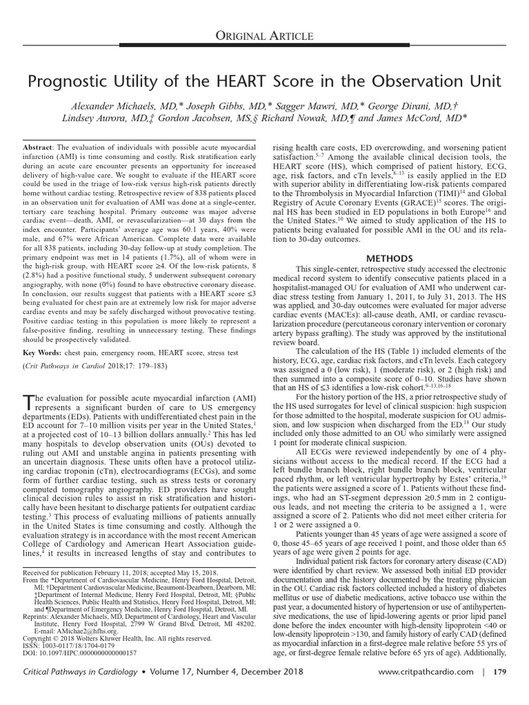 Prognostic Utility of The HEART Score in The Observation Unit | PDF ...
