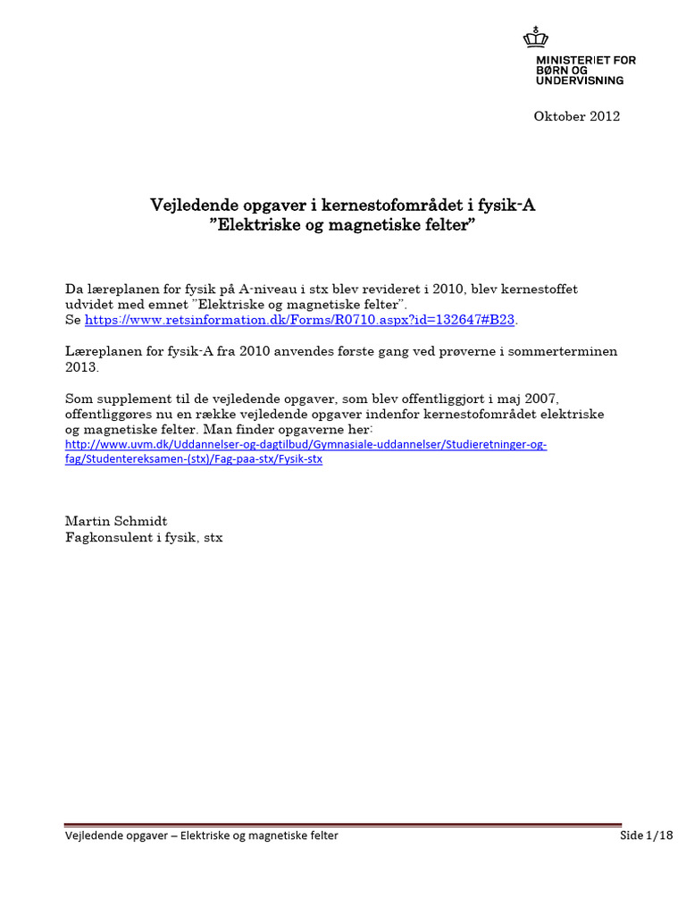 Elektriske Og Magnetiske Felter Vejledende Opgaver Okt2012 | PDF