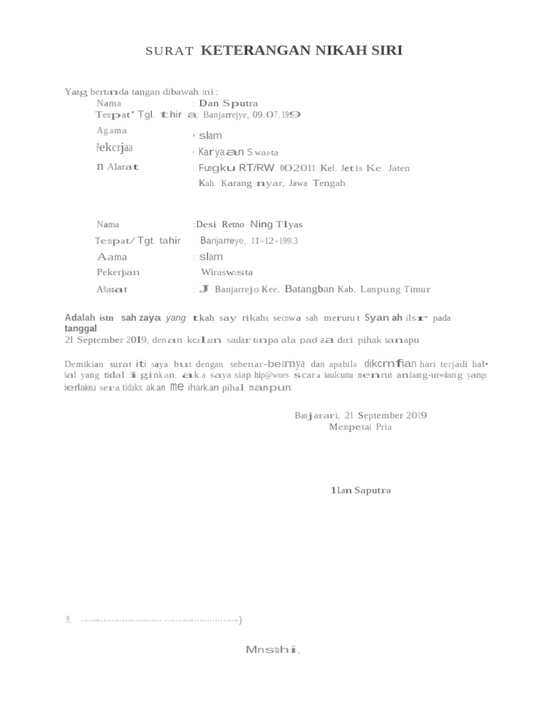 Surat Keterangan Nikah Siri | PDF