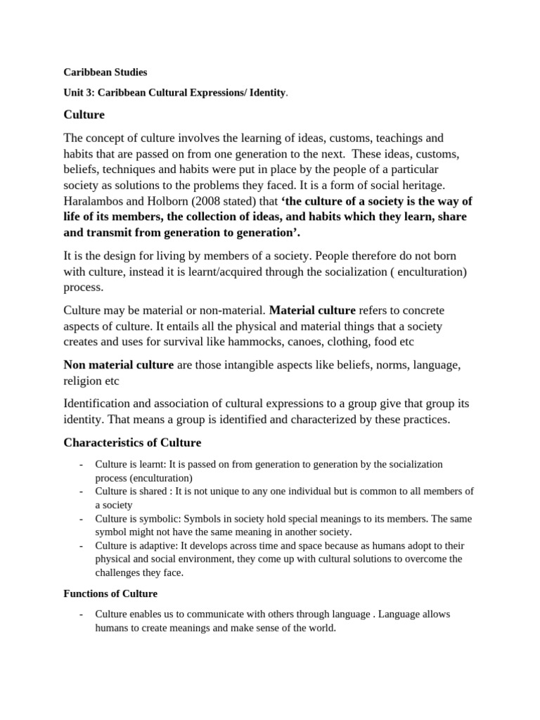 Caribbean Cultural Expressions and Identity | PDF | Society | Material ...