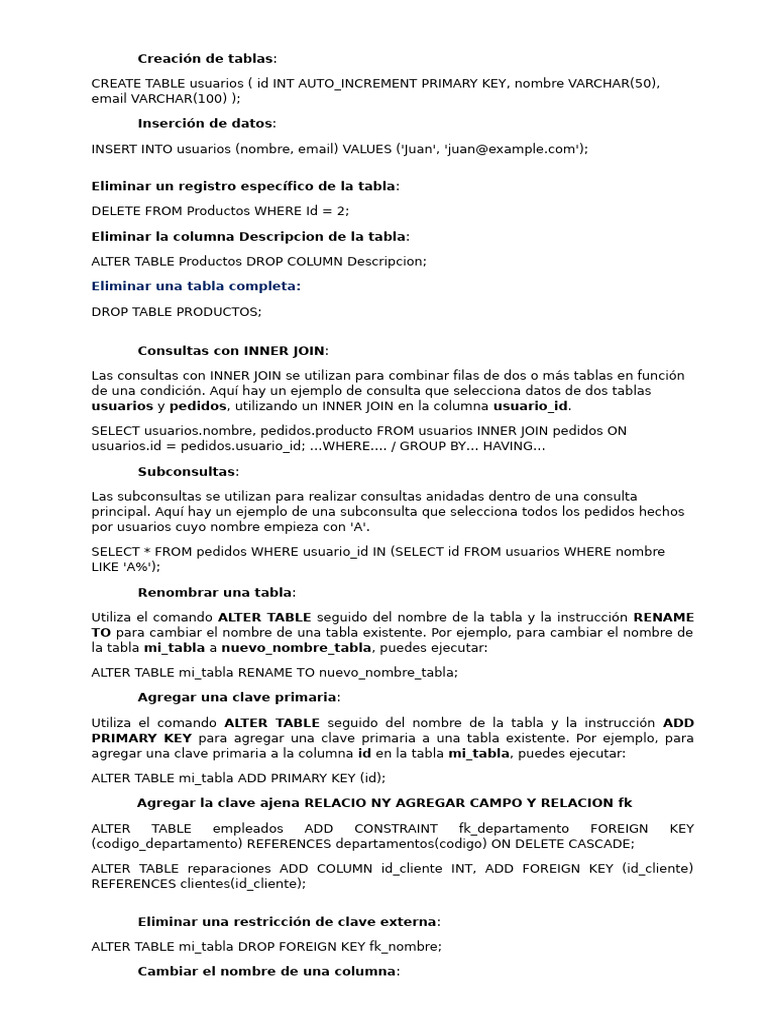 Comandos SQL | PDF | SQL | Programación de computadoras