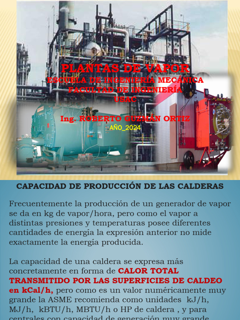 1 - CAPACIDAD PRODUCCIÓN CALDERAS ACUATUBULARES, 2do - Sem - 2024 | PDF | Combustión | Combustibles