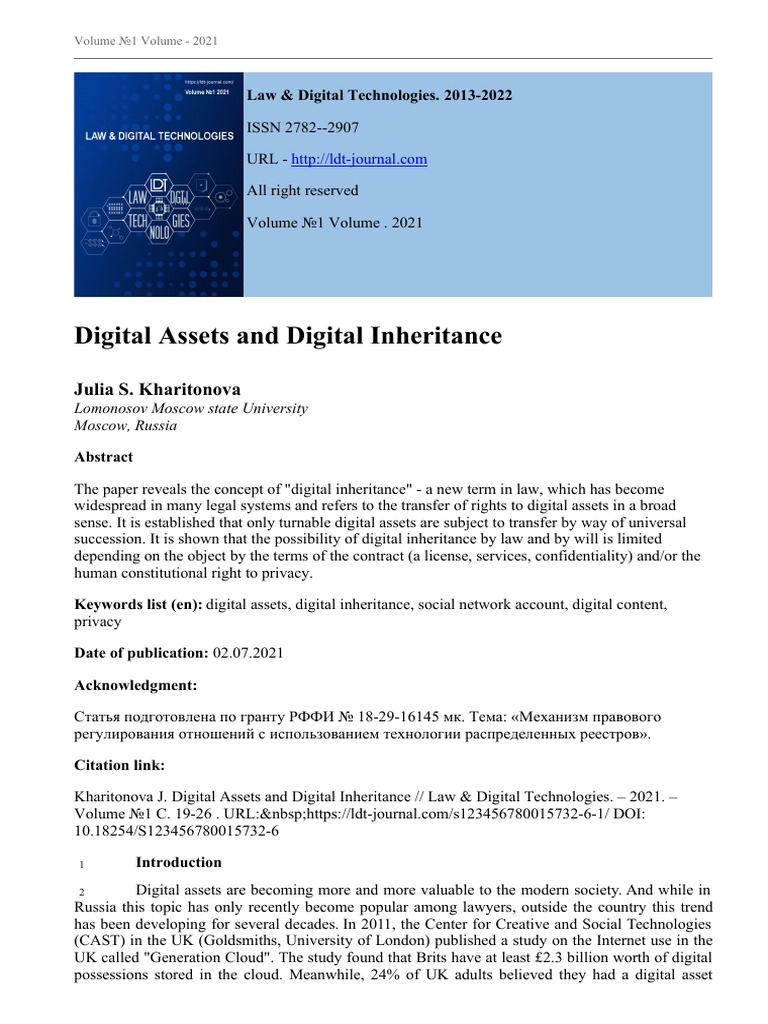 Digital_Assets_and_Digital_Inheritance | PDF | Intellectual Property | Cryptocurrency