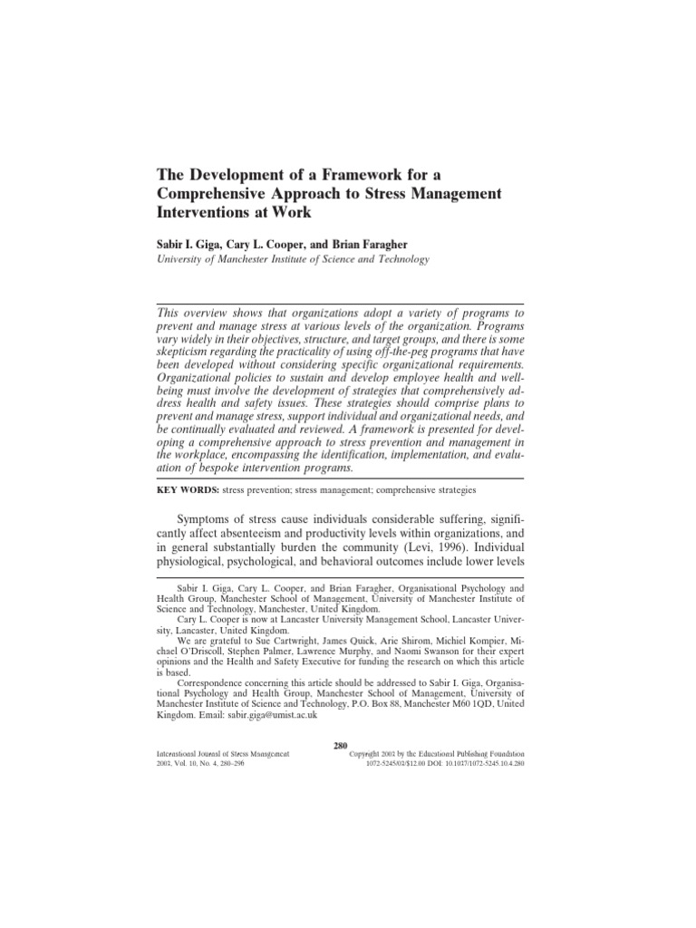 The Development of A Framework For A Comprehensive Approach To Stress ...