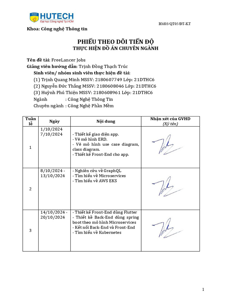 Phieu Theo Doi Tien Do DACN | PDF