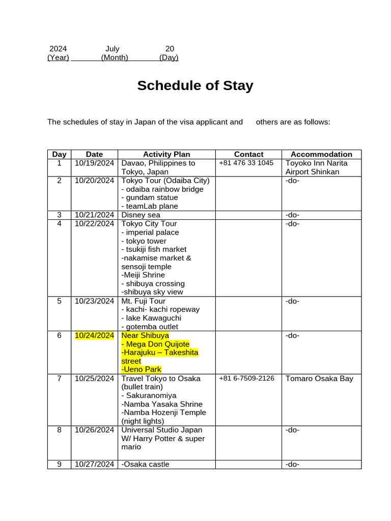schedule-of-stay-japan | PDF | Kyoto