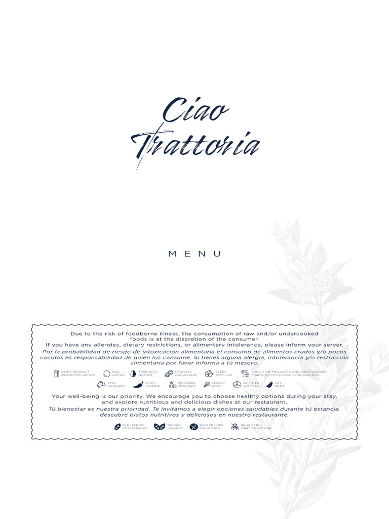 HRHCPC - Ciao Trattoria - Menu - 21.5X28CM | PDF | pesto | Queso