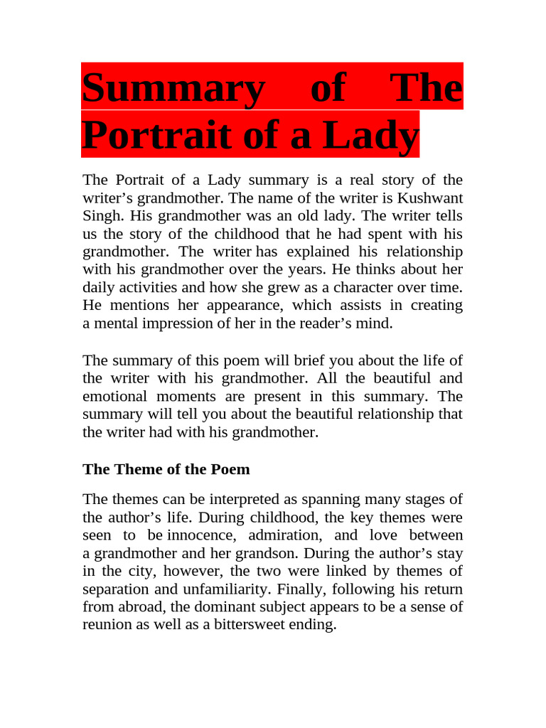 Summary of The Portrait of A Lady | PDF