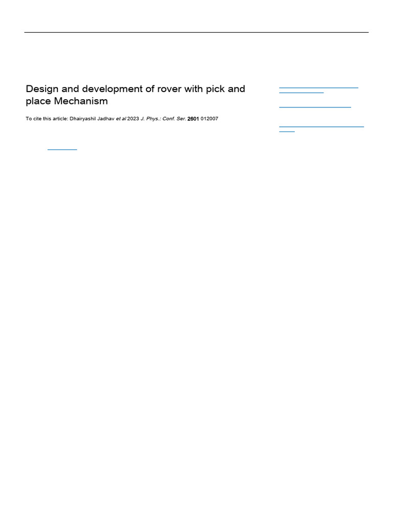 Design and Development of Rover With Pick and Plac | PDF