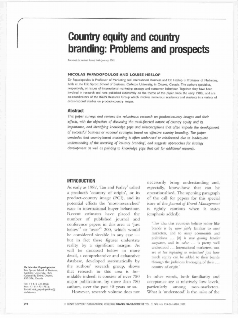 Country Equity and Country Branding Prob | PDF
