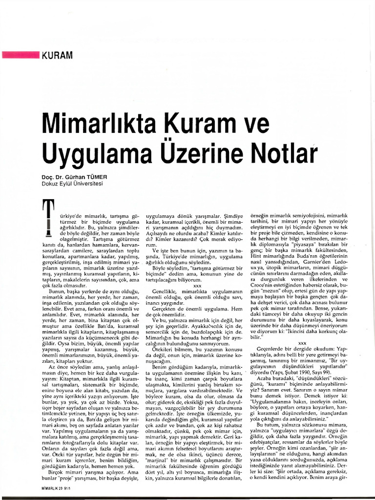 Mimarlıkta Kuram Ve Uyg Uzerine Notlar | PDF