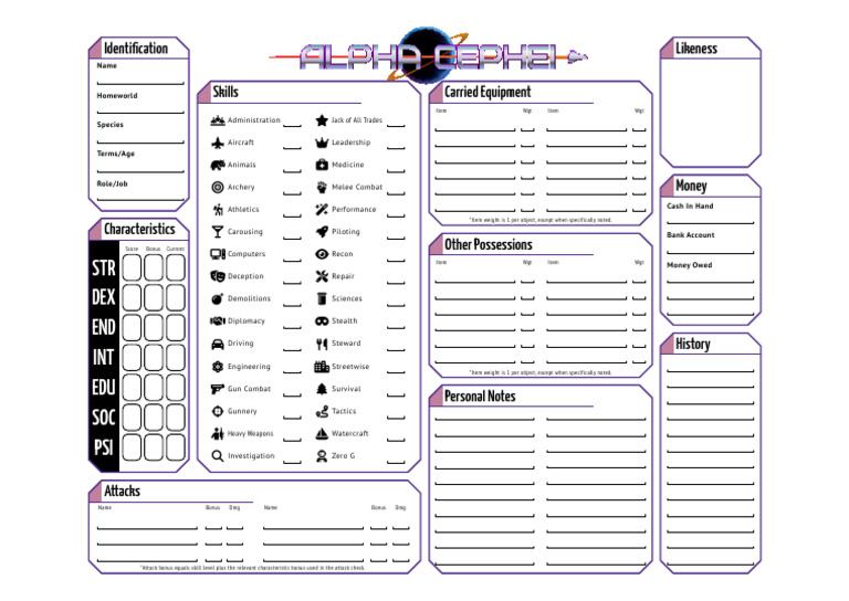 Alpha Cephei Character Sheet DTRPG | PDF