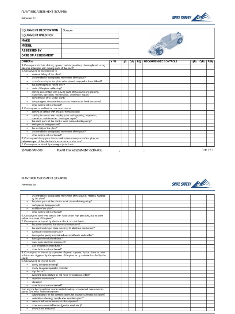 SS-WHS-SAF-000-67Plant-Risk-Assessment-Scraper-1 | PDF | Safety