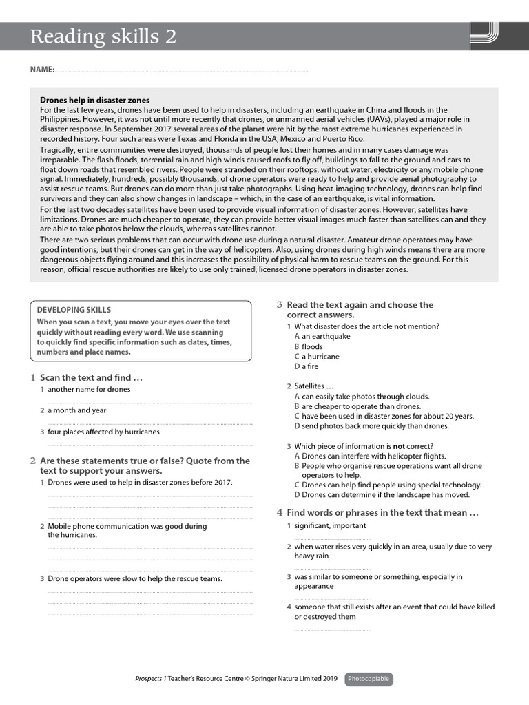 FP1_Reading_skills_2 | PDF | Unmanned Aerial Vehicle | Tropical Cyclones