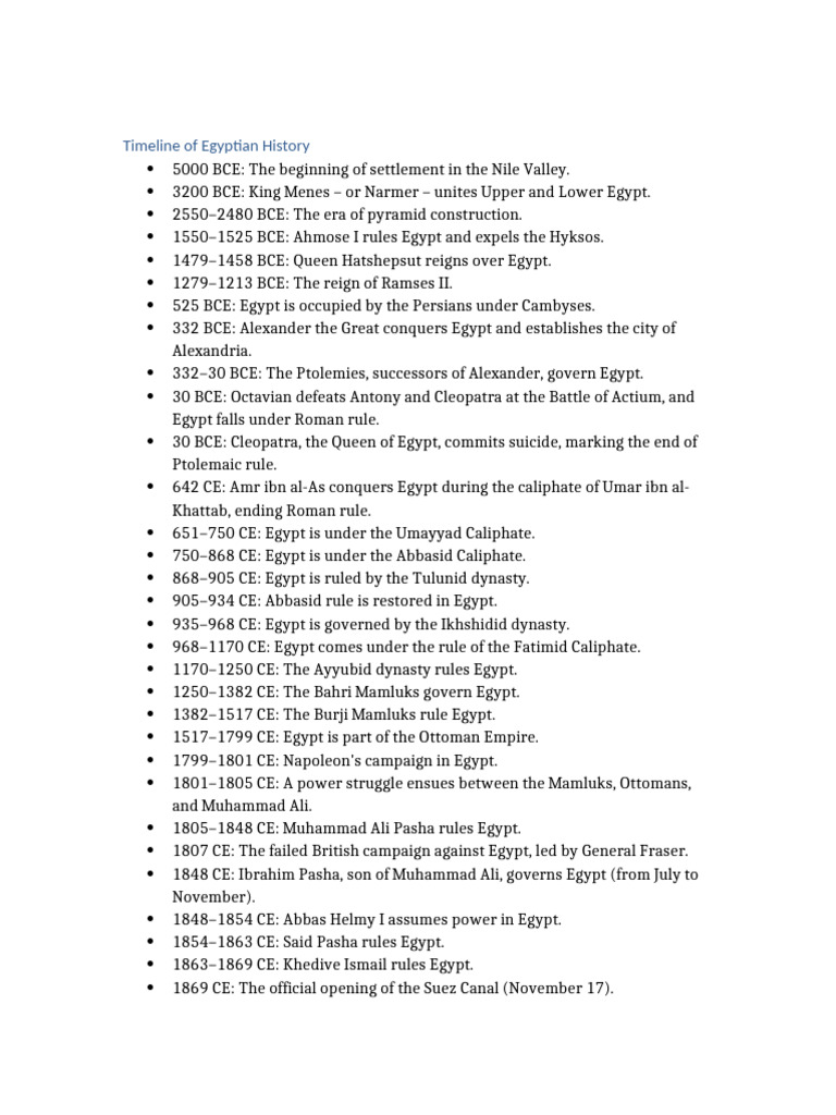 Timeline of Egyptian History | PDF | Egypt | Anwar Sadat