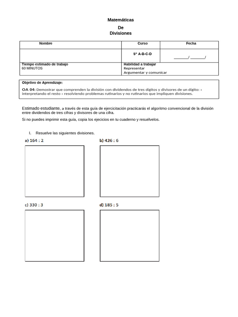 15 Actividad 1. EJERCICIOS DE DIVISIONES | PDF