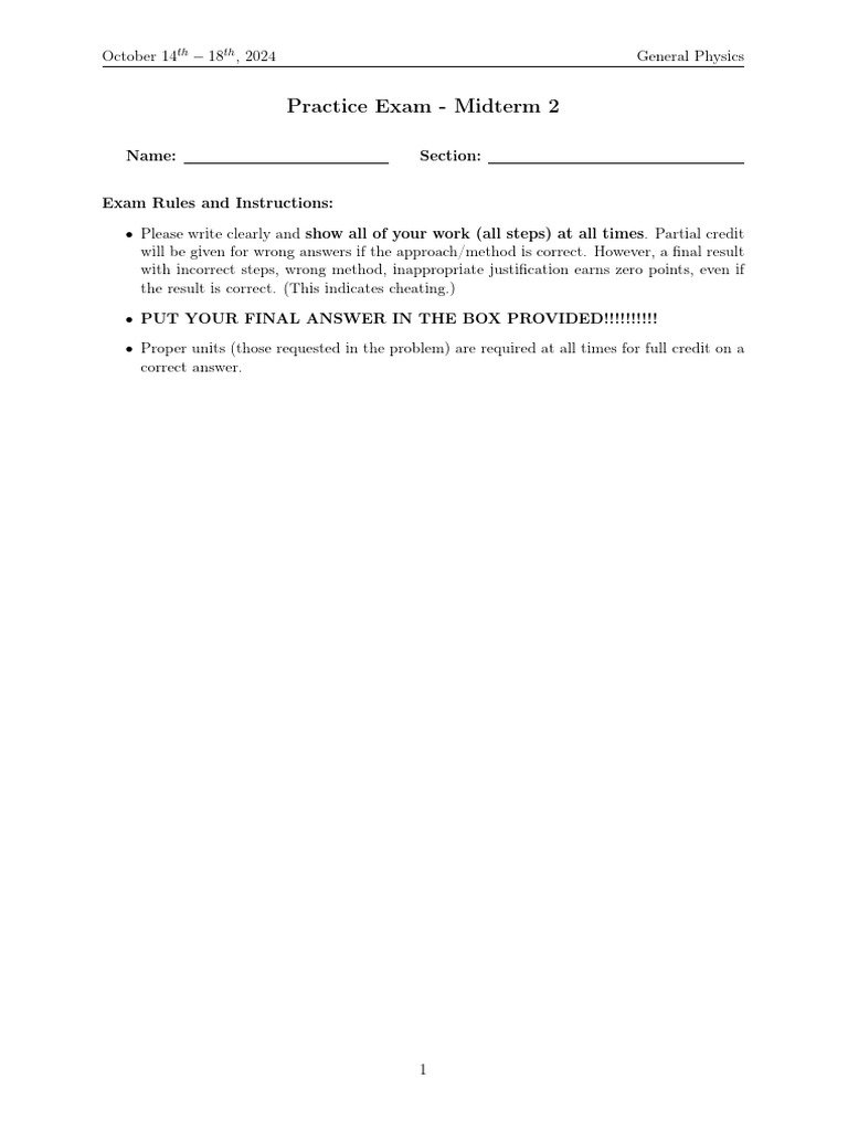 Midterm2 Practice Solutions | PDF | Mass | Collision