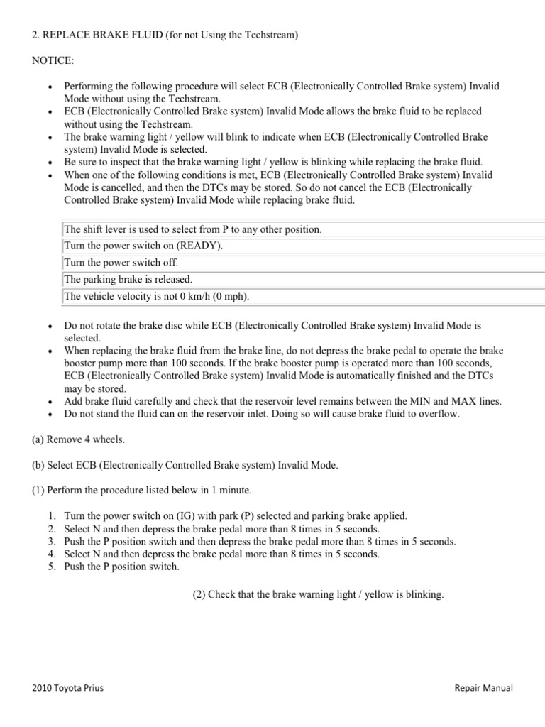 2010 Toyota Prius Repair Manual - Maintenance - Brakes - Fluid ...