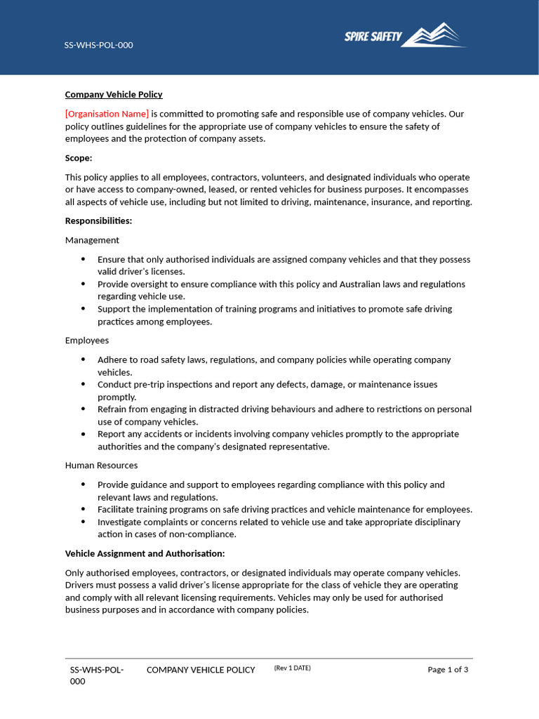 SS-WHS-POL-00670-Company-Vehicle-Policy | PDF | Regulatory Compliance ...
