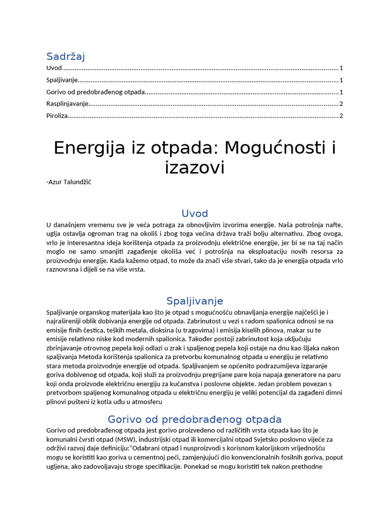 Energija Iz Otpada | PDF