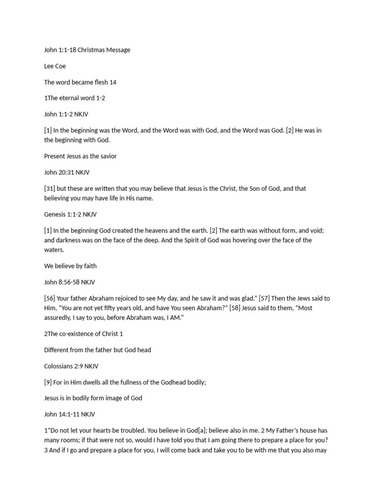 John 1 1-18 Christmas Message | PDF | Jesus | Salvation