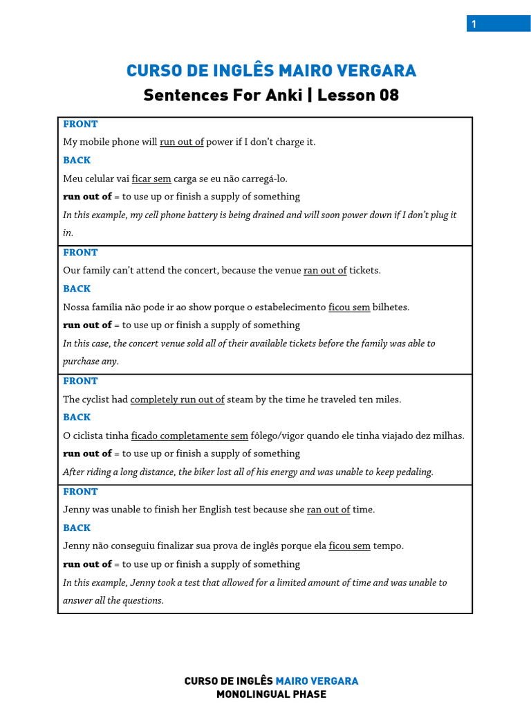 Lesson 08 - Sentences for Anki en-PT | PDF