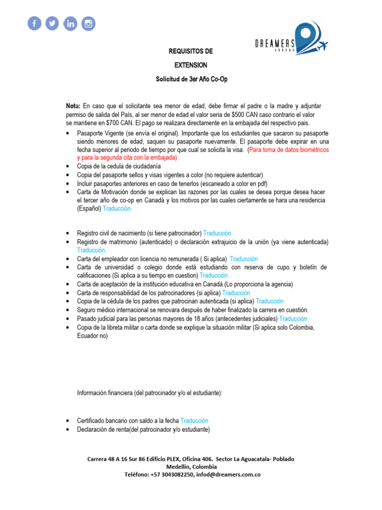 Requisitos Extension de Estudiante 3er Año Co-Op Canadá - 2024 | PDF | Pasaporte | Documento de ...