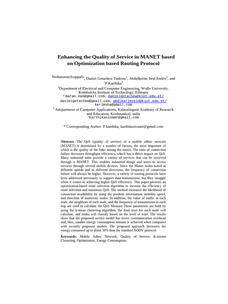 Springer Paper Template ---In MANET | PDF | Wireless Ad Hoc Network | Quality Of Service