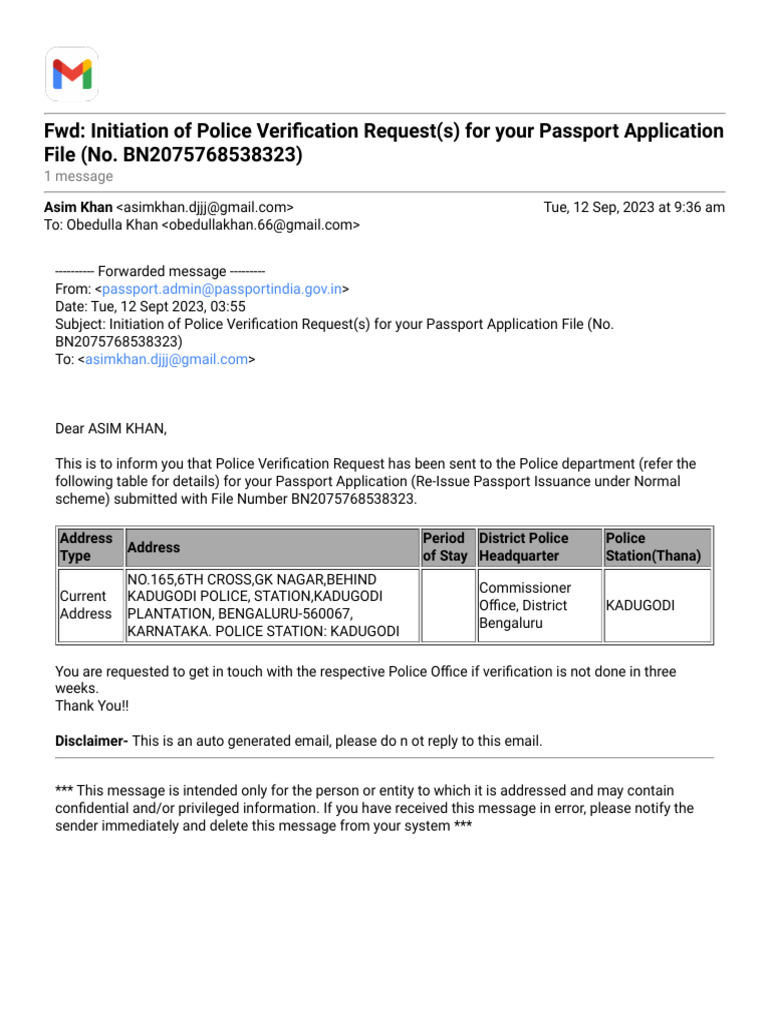 Gmail - Fwd_ Initiation of Police Verification Request(s) for Your Passport Application File (No ...