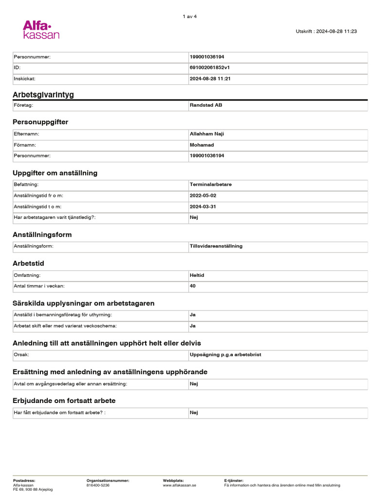 Arbetsintyg | PDF