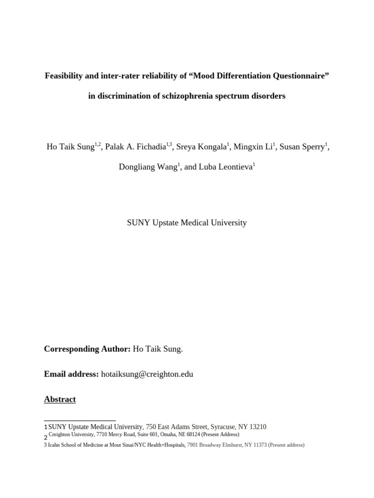 Feasibility and Inter-Rater Reliability. | PDF | Mental Disorder ...