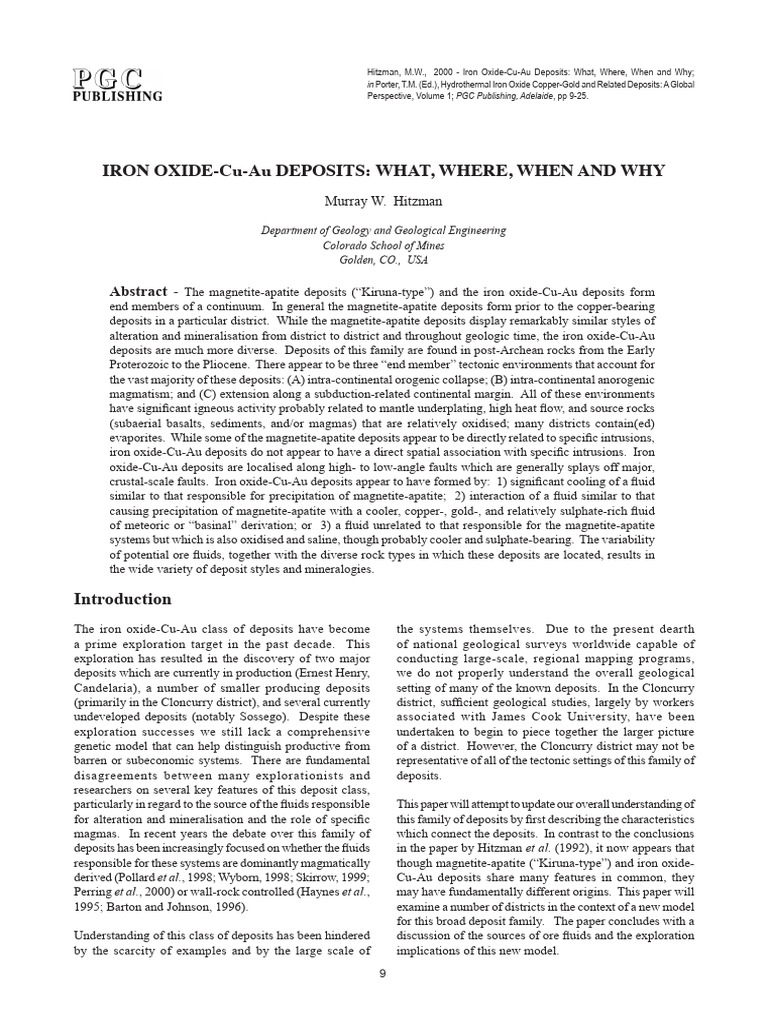 Iron Oxide-Cu-Au Deposits Overview | PDF | Igneous Rock | Rift
