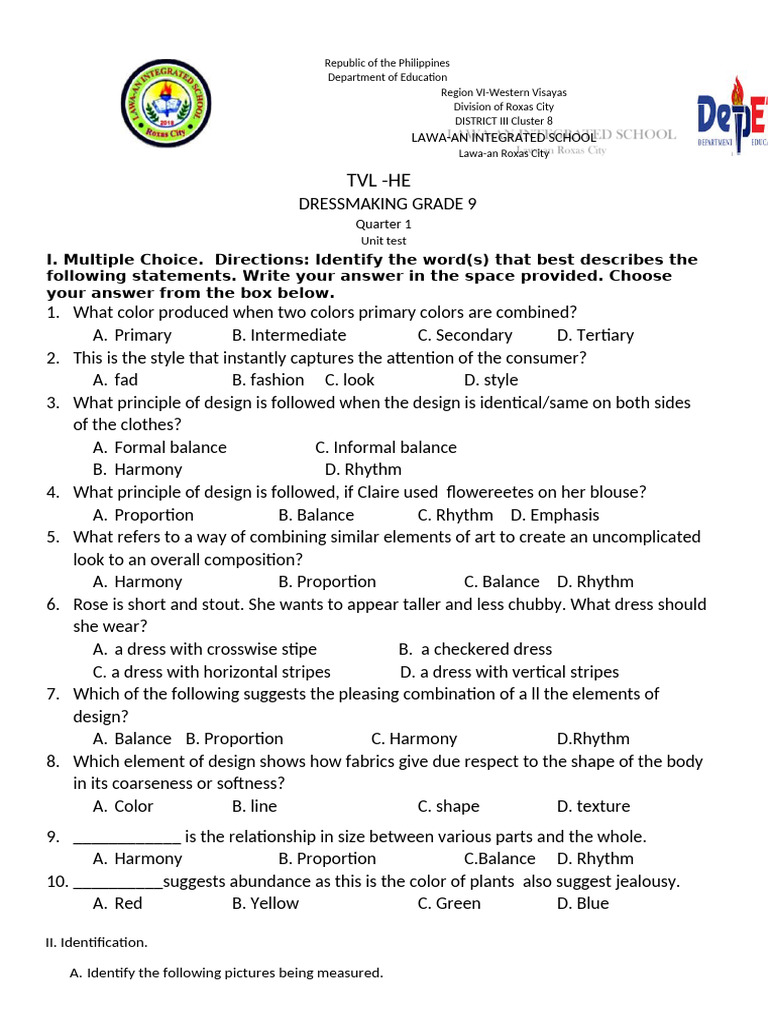 Ist Periodic Test Grade 9 2022 23 New | PDF | Softlines (Retail ...