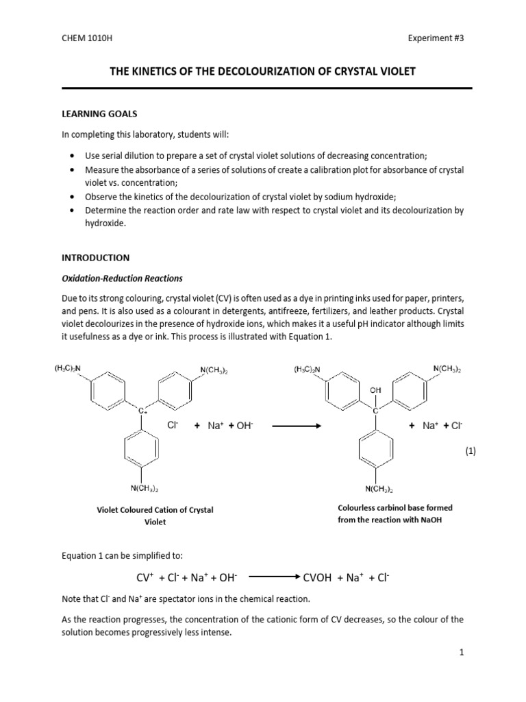 Chemistry Lab: Crystal Violet Kinetics | PDF | Reaction Rate | Applied ...